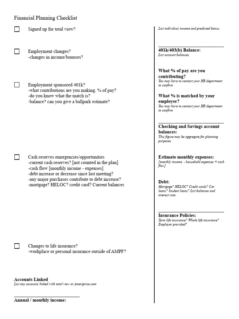 Financial Planning Checklist | PDF | Credit | Finance & Money Management