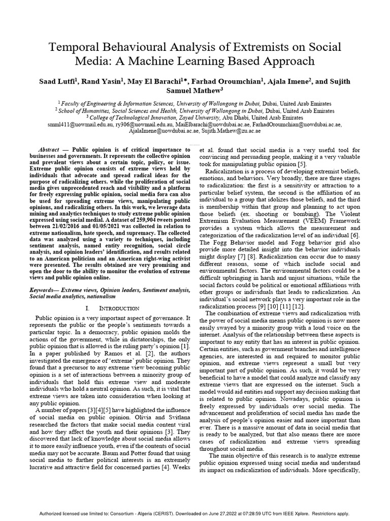 Temporal Behavioural Analysis of Extremists On Social Media - A Machine ... Temporal Behavioural Analysis of Extremists On Social Media - A Machine ...