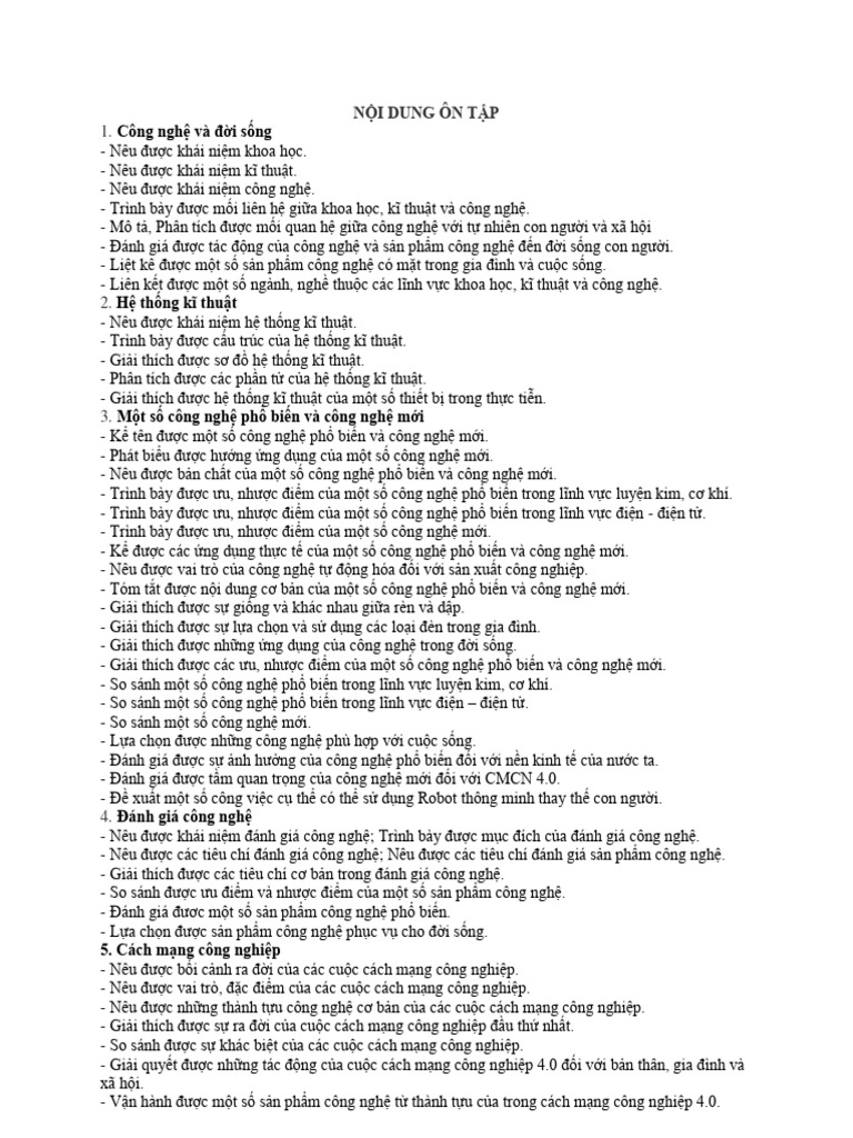 NỘI DUNG ÔN TẬP CN10 GHKI | PDF
