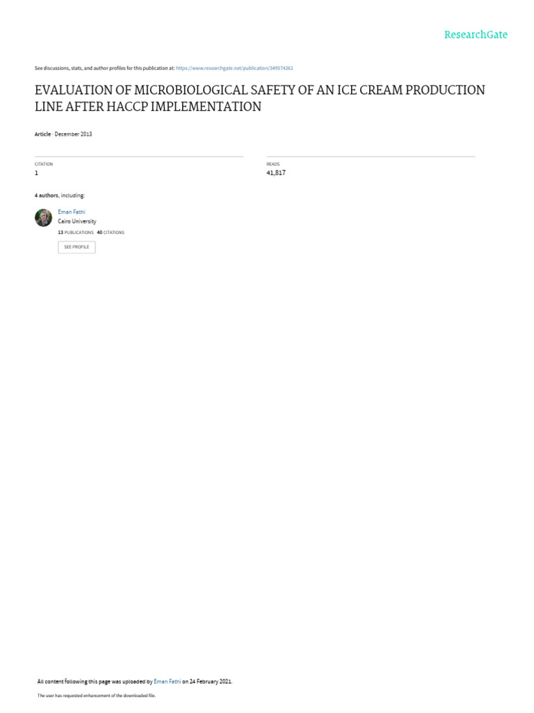 Evaluation of Microbiological Safety of An Ice Cream Production Line ...