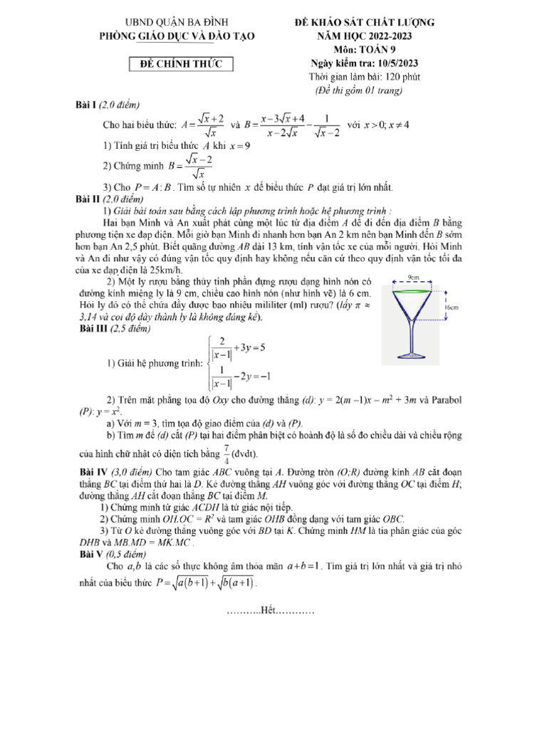 De Khao Sat Chat Luong Dau Nam Mon Toan 9 de 1 | PDF