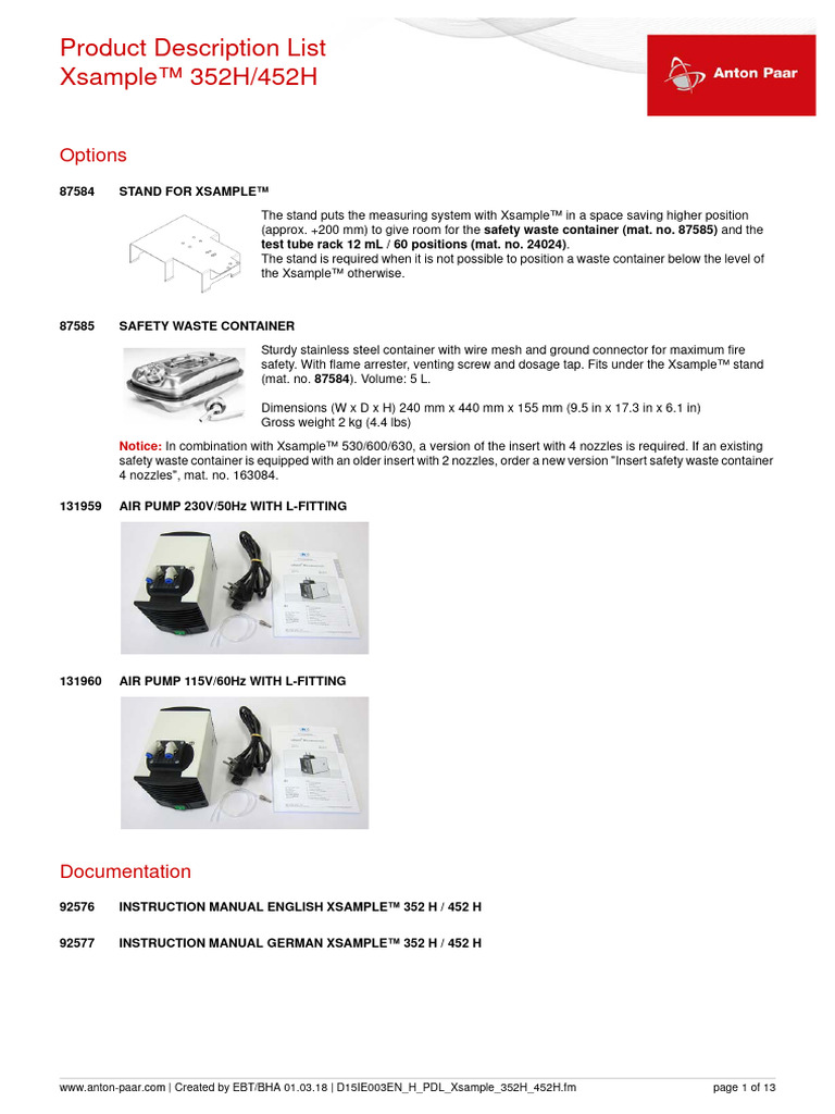 D15IE003EN H PDL Xsample 352H 452H | PDF | Manufactured Goods | Equipment