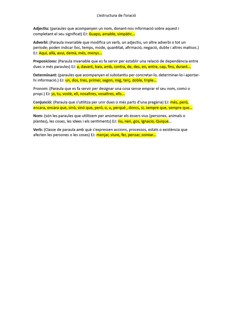 Apunts Estructura de L'oració | PDF