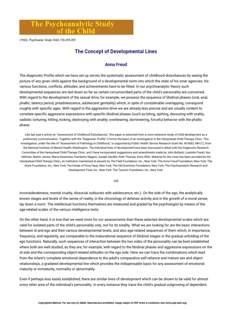Freud, A., 1963 - The Concept of Developmental Lines | PDF | Id ...