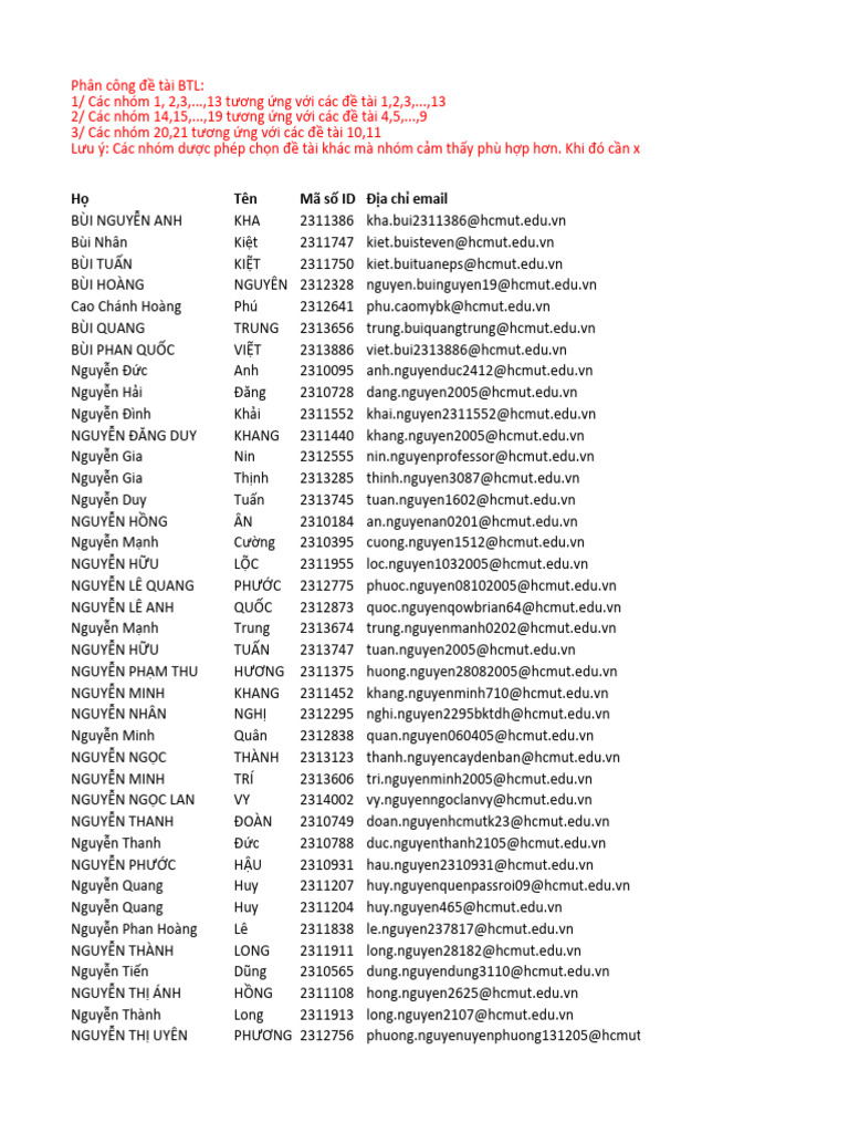 Giao Đề Tài BTL ĐSTT Các Lớp L01 Và L13 | PDF