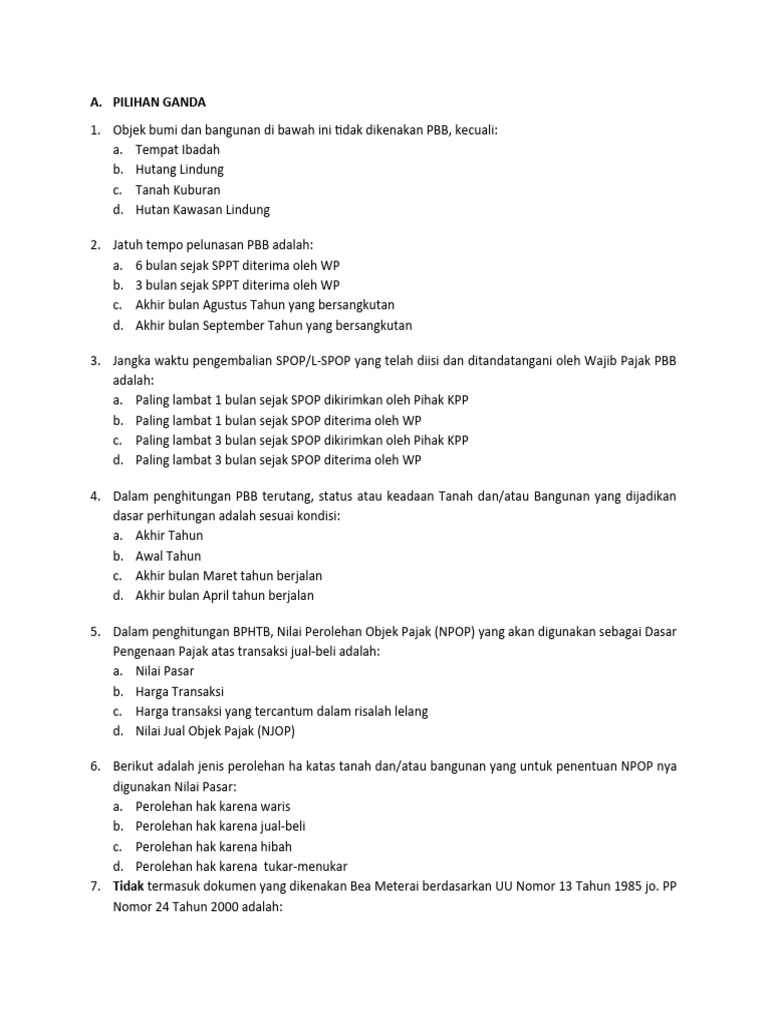 Latihan SOAL PBB, BPHTB & BM | PDF