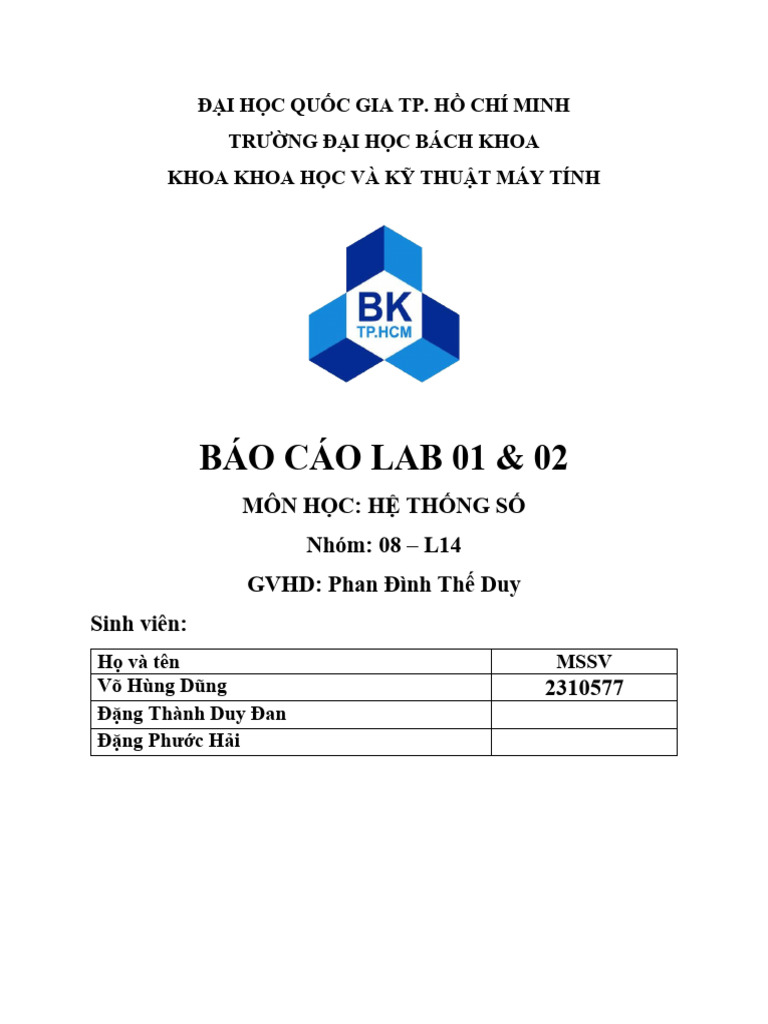 Báo Cáo Lab 01 & 02: Đại Học Quốc Gia Tp. Hồ Chí Minh Trường Đại Học Bách Khoa Khoa Khoa Học Và ...