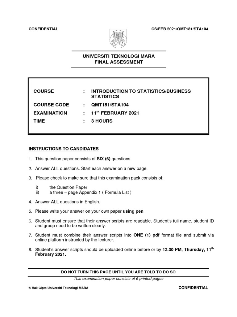 Final Exam Sta104 Feb 2021 | PDF | Regression Analysis | Coefficient Of Determination