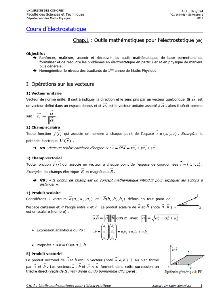 Outils mathématiques en électrostatique | PDF | Analyse vectorielle ...