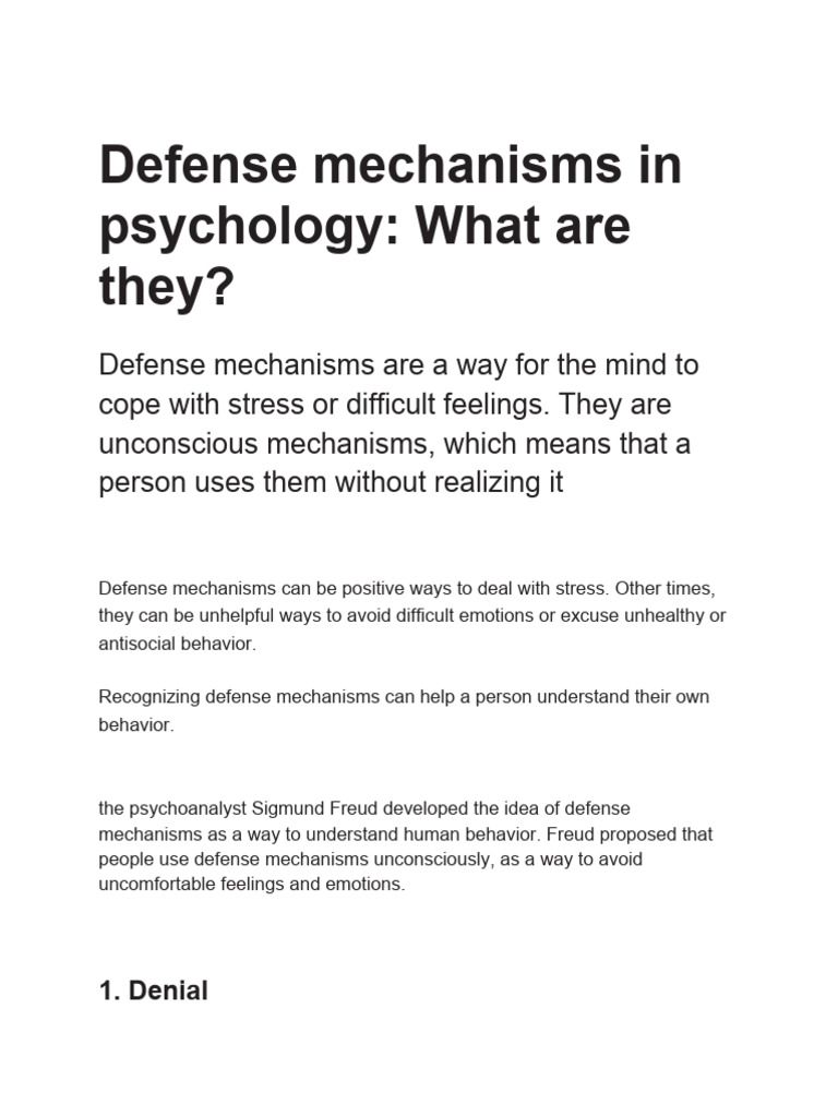 Defense Mechanisms in Psychology | PDF | Psychological Trauma | Mental ...