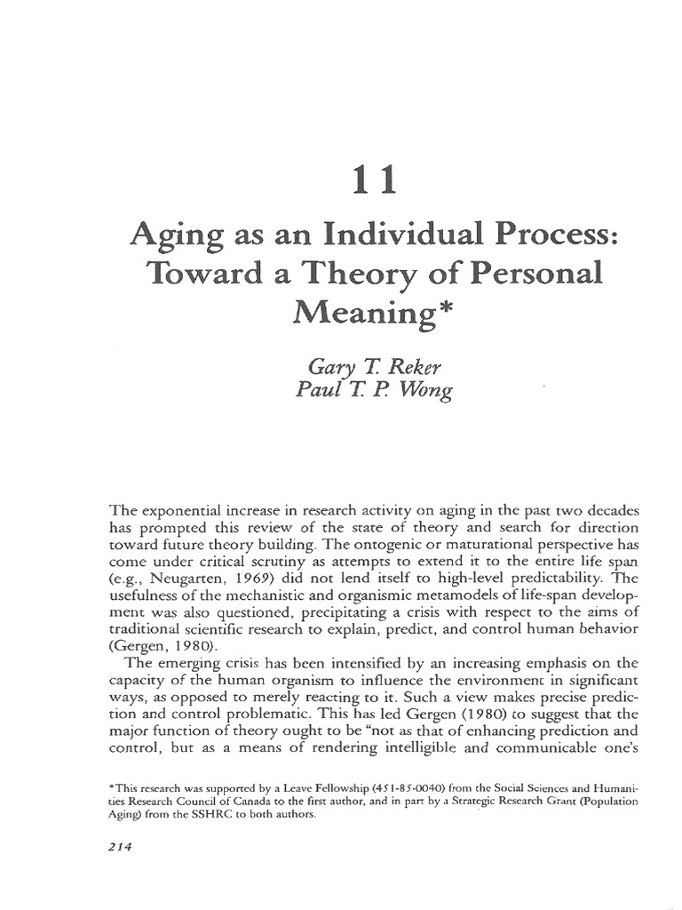 Wong 1988 Theory of Personal Meaning | PDF