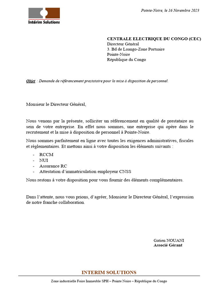 Model de Courrier de Referencement | PDF | Affaires