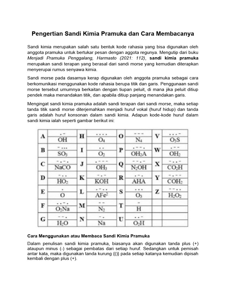 Pengertian Sandi Kimia Pramuka Dan Cara Membacanya | PDF