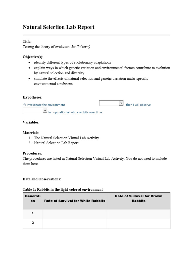 5 02 Natural Selection Lab Report | PDF | Natural Selection | Evolution