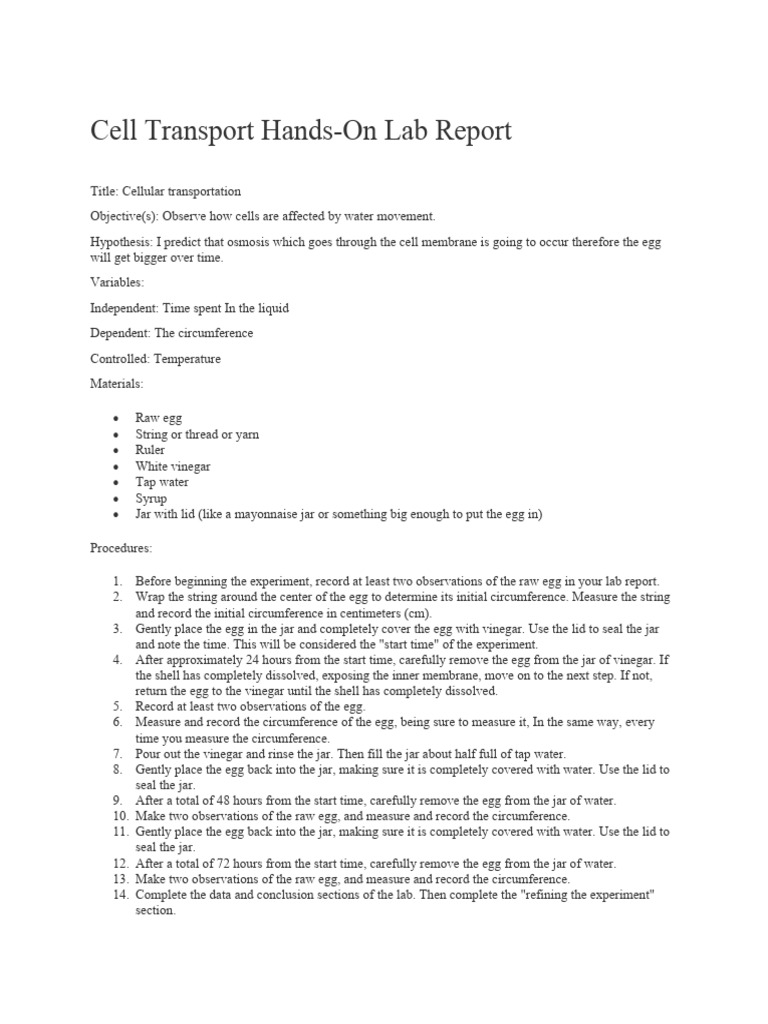 02 03 Final Cell Transport Lab Report | PDF | Water | Experiment