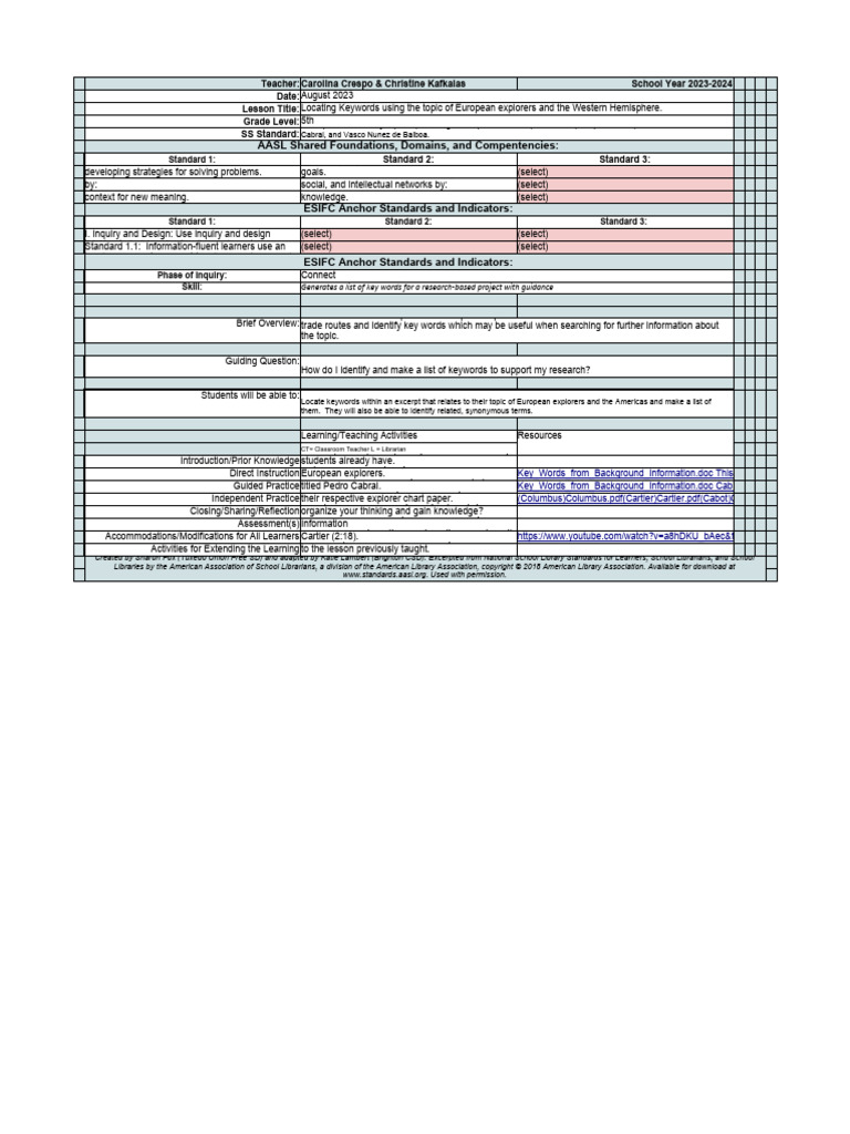 Crespo Kafkalas 5th Grade Connect Lesson Plan | PDF | Teachers | Teaching