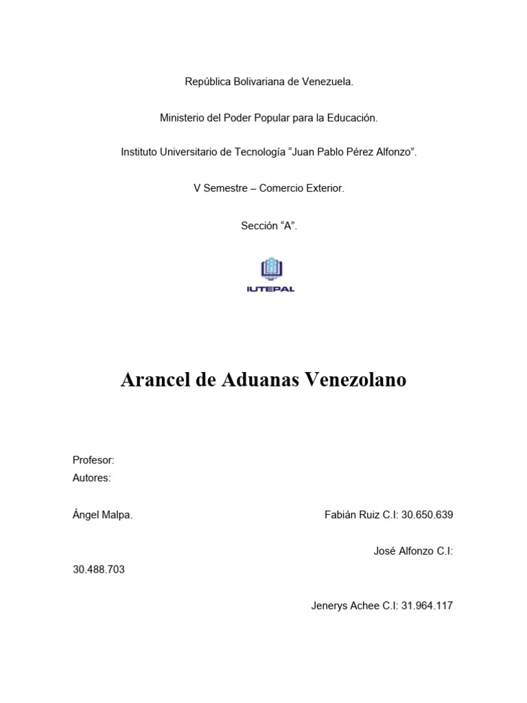 Arancel Venezolano Pdf Aduana Arancel