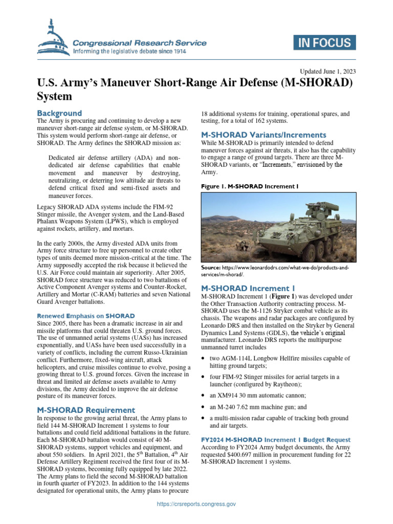 U.S. Army M-SHORAD System Overview | PDF | Anti Aircraft Warfare ...