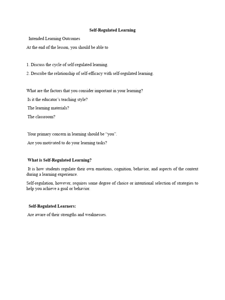 Understanding Self-Regulated Learning | PDF | Self Efficacy | Learning