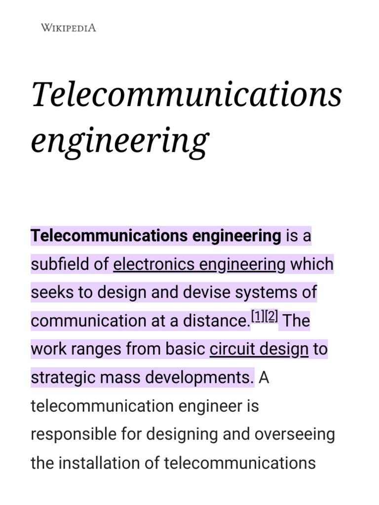 Telecommunications Engineering - Wikipedia | PDF | Telecommunications ...