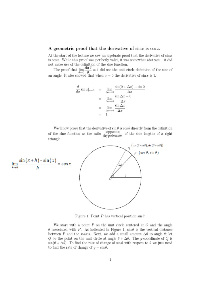 From First Principles: Proof of Derivative of Sin X. | PDF | Trigonometric Functions | Angle