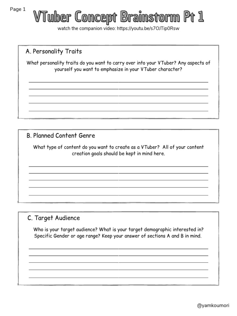 VTuber Concepts Companion Worksheet | PDF