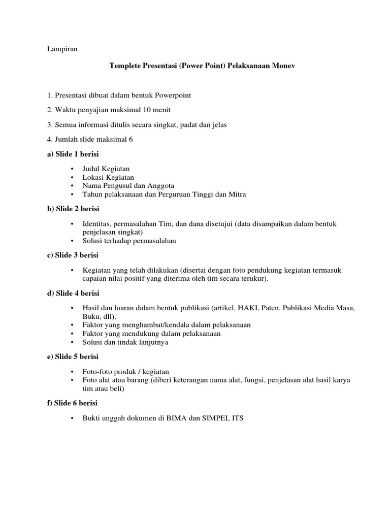 Lampiran Templete Presentasi Power Point Pelaksanaan Monev | PDF