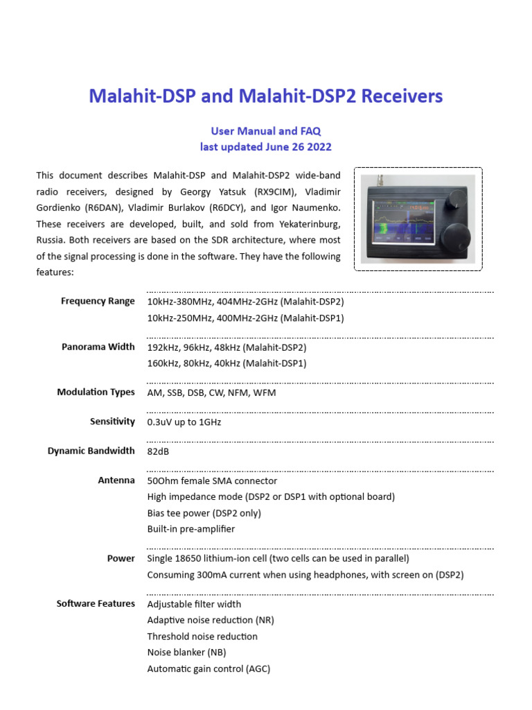 Malahit Manual | PDF | Frequency Modulation | Electromagnetic Interference