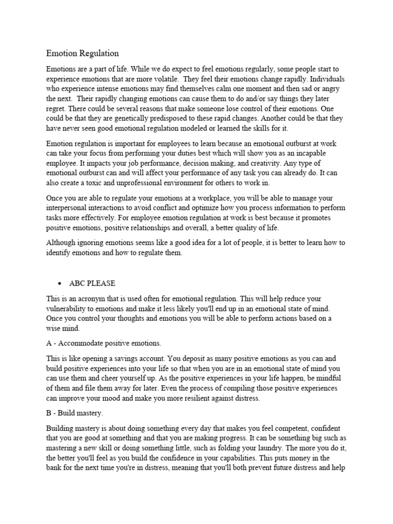 Emotion Regulation | PDF | Emotions | Emotional Self Regulation