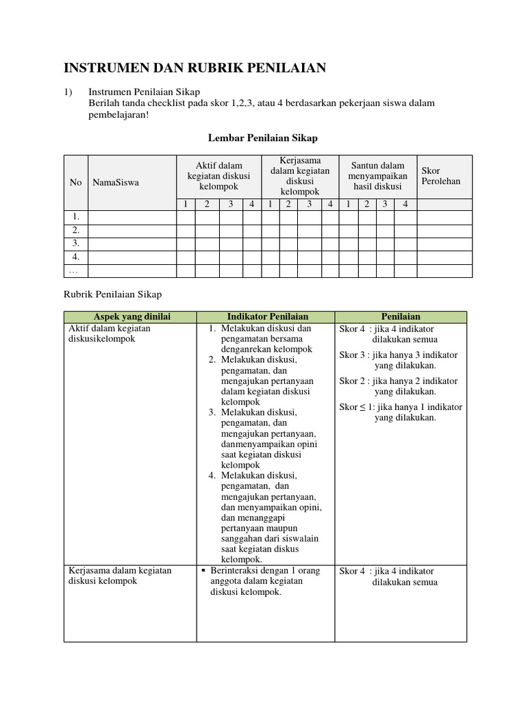 Instrumen Dan Rubrik Penilaian | PDF
