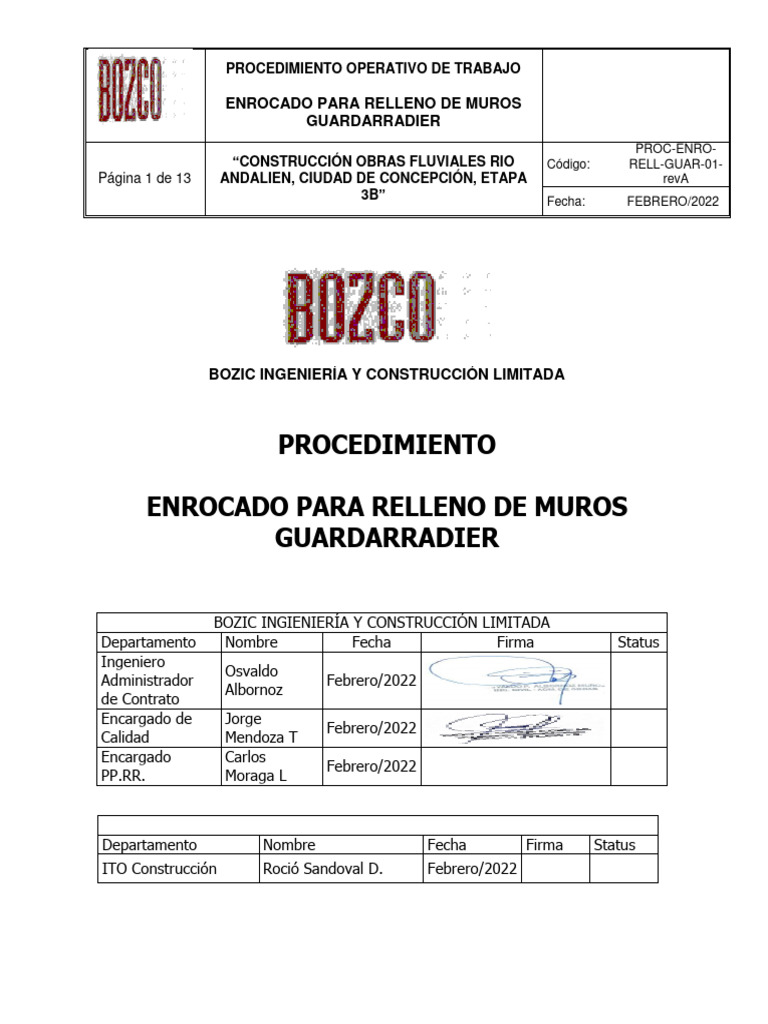 Procedimiento Enrocado para Relleno de Muros Guardarradier | PDF ...