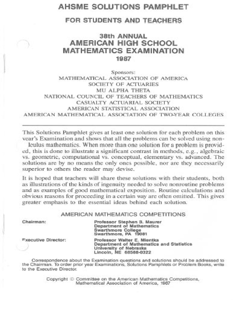 1987 AHSME Solutions | PDF