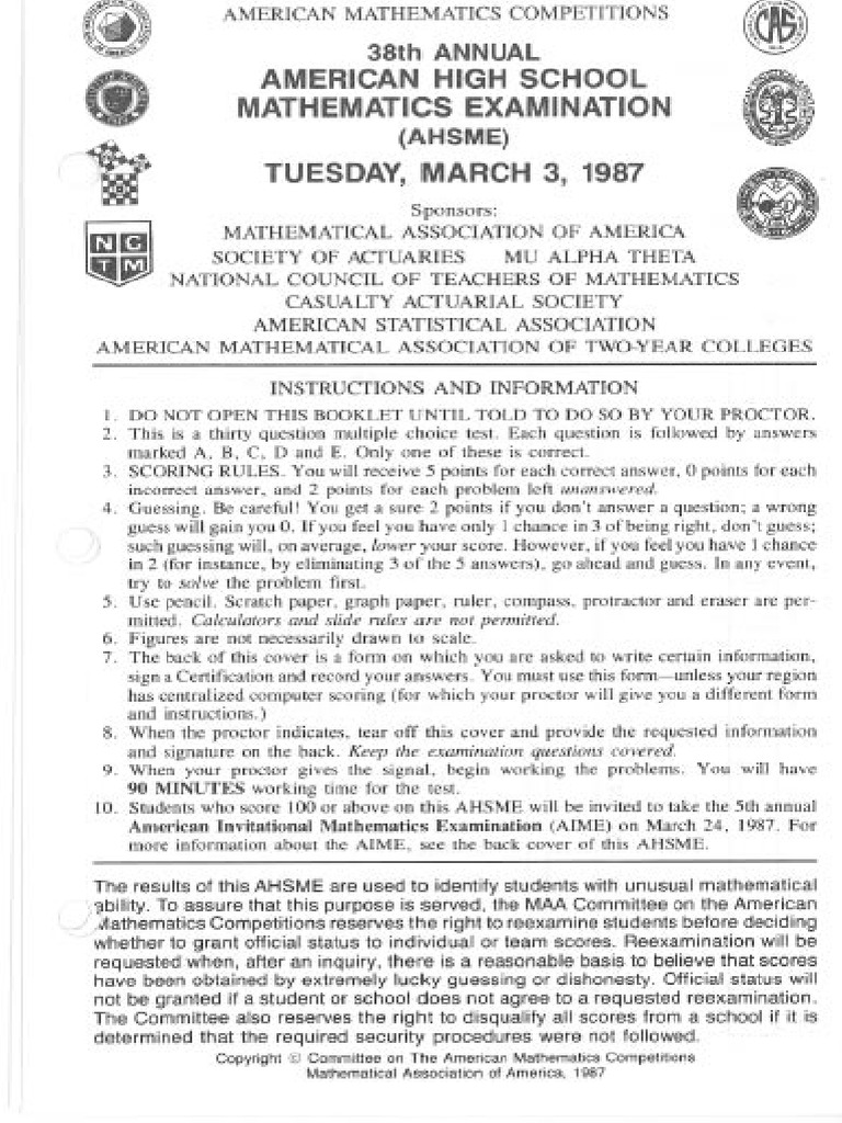 1987 AHSME Problems | PDF