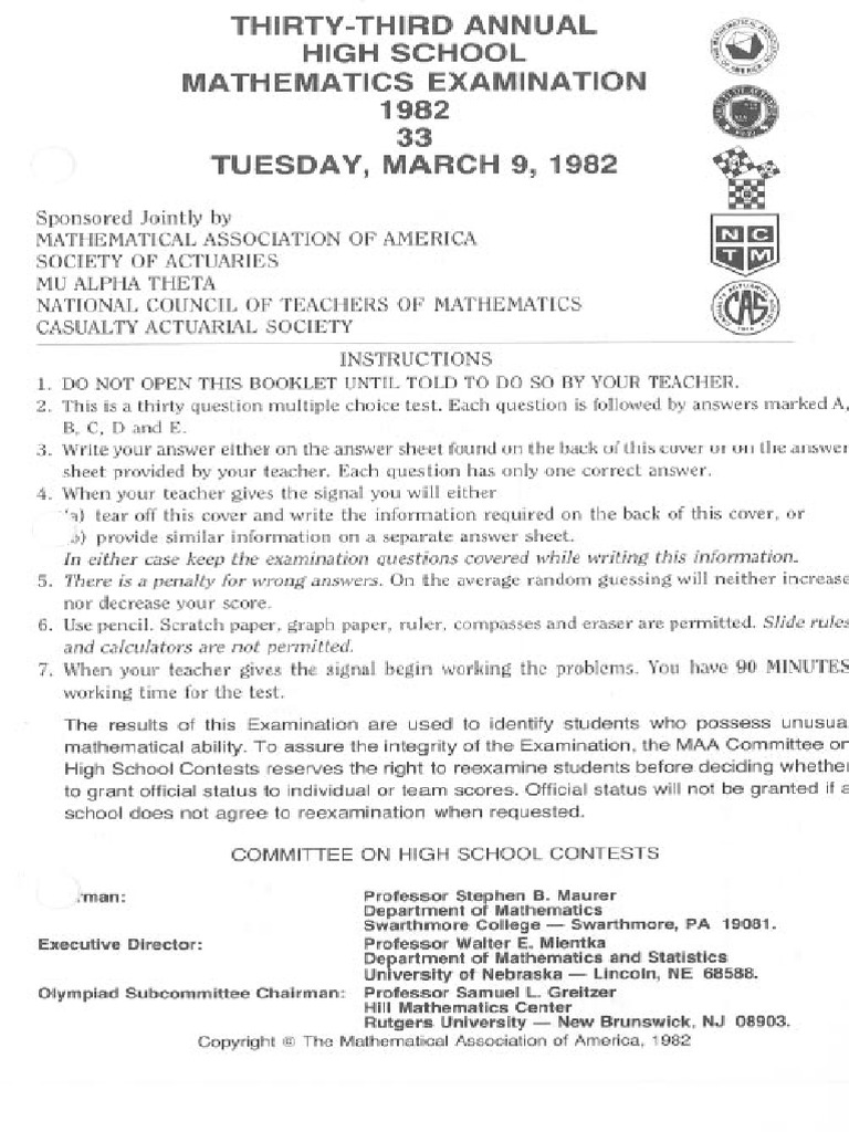 1982 AHSME Problems | PDF