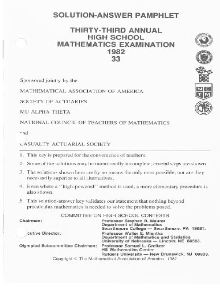 1982 AHSME Solutions | PDF
