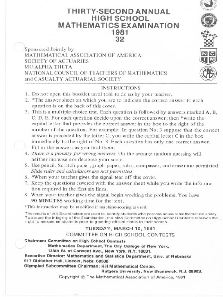 1981 AHSME Problems | PDF