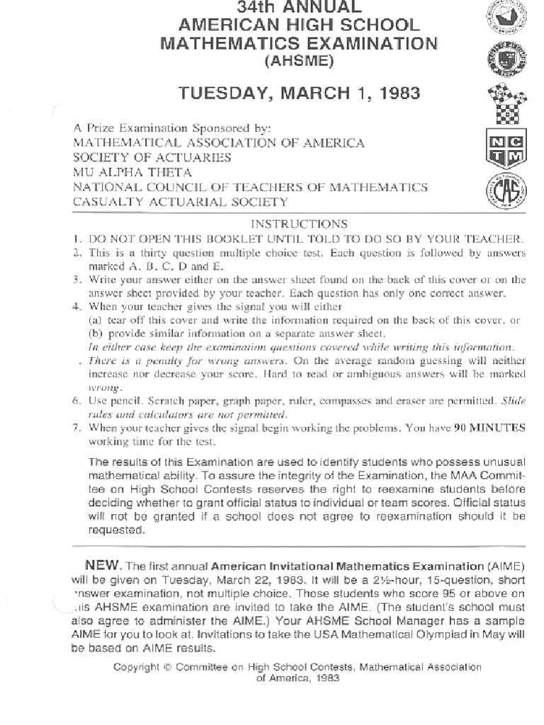 1983 AHSME Problems | PDF