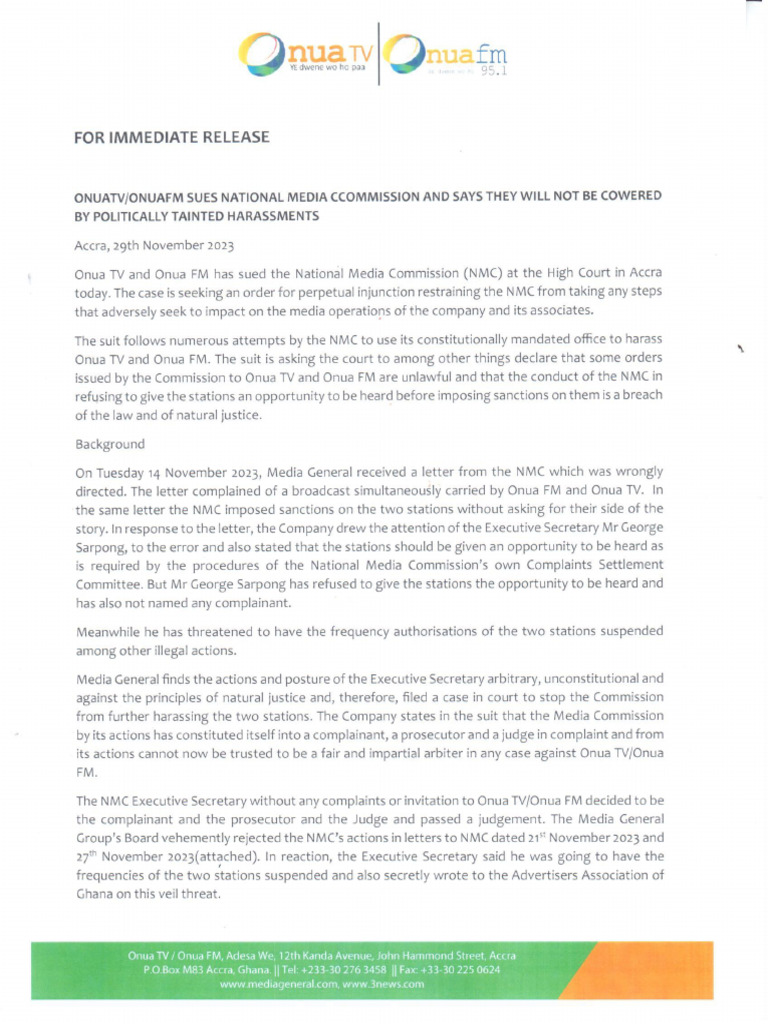 Onua TV FM Press Release | PDF