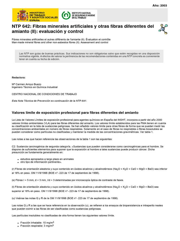 NTP 642 | PDF | Amianto | Organización Internacional del Trabajo