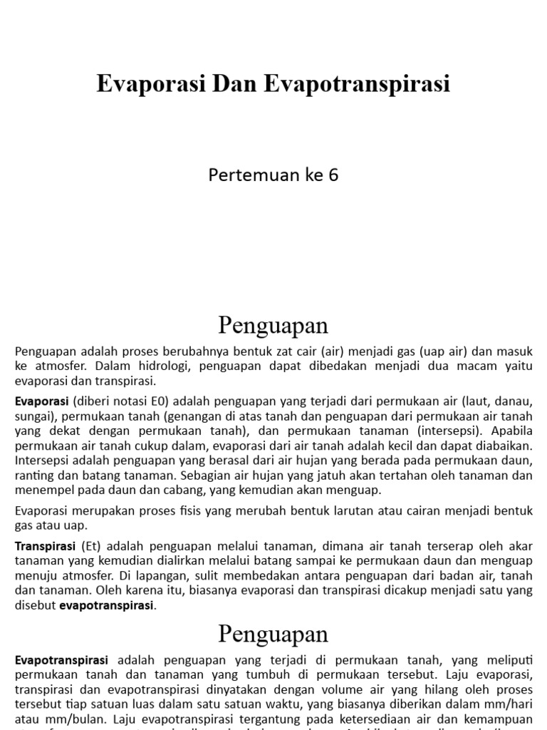 Evaporasi & Evapotranspirasi: Metode & Faktor | PDF