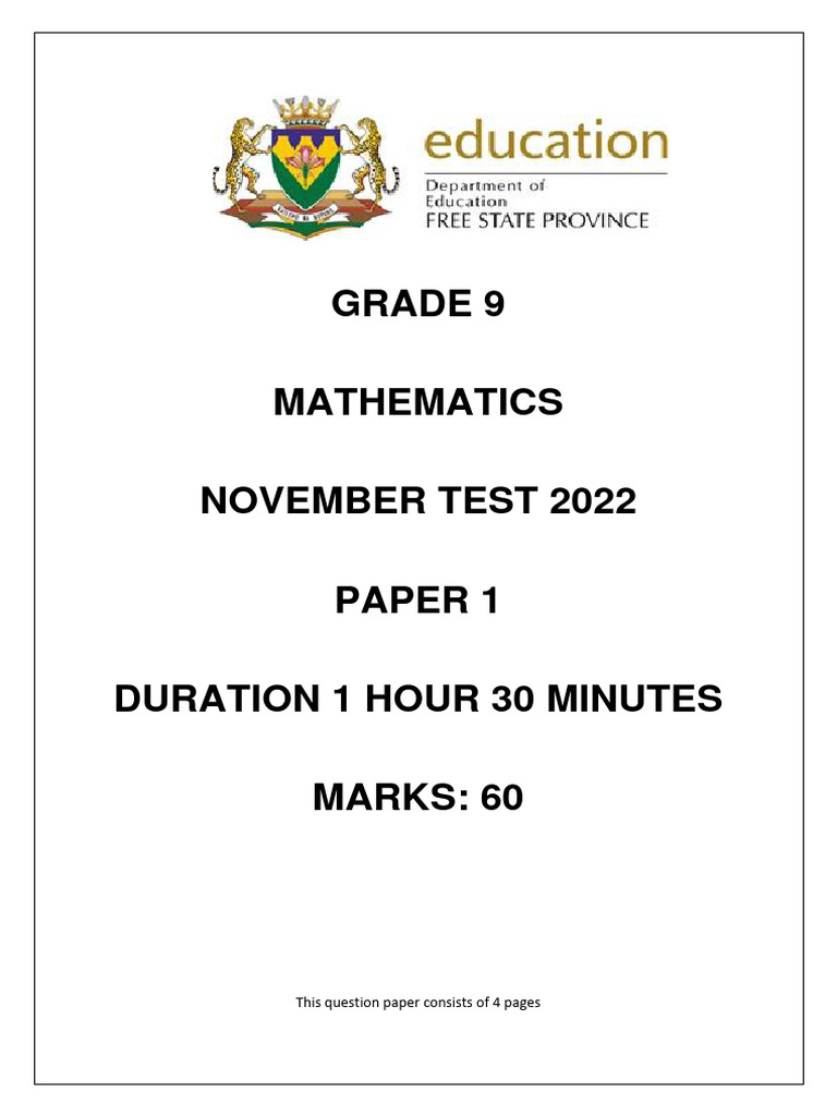 Grade 9 Mathematics English Paper 1 Nov 2022 (2) Final | PDF ...