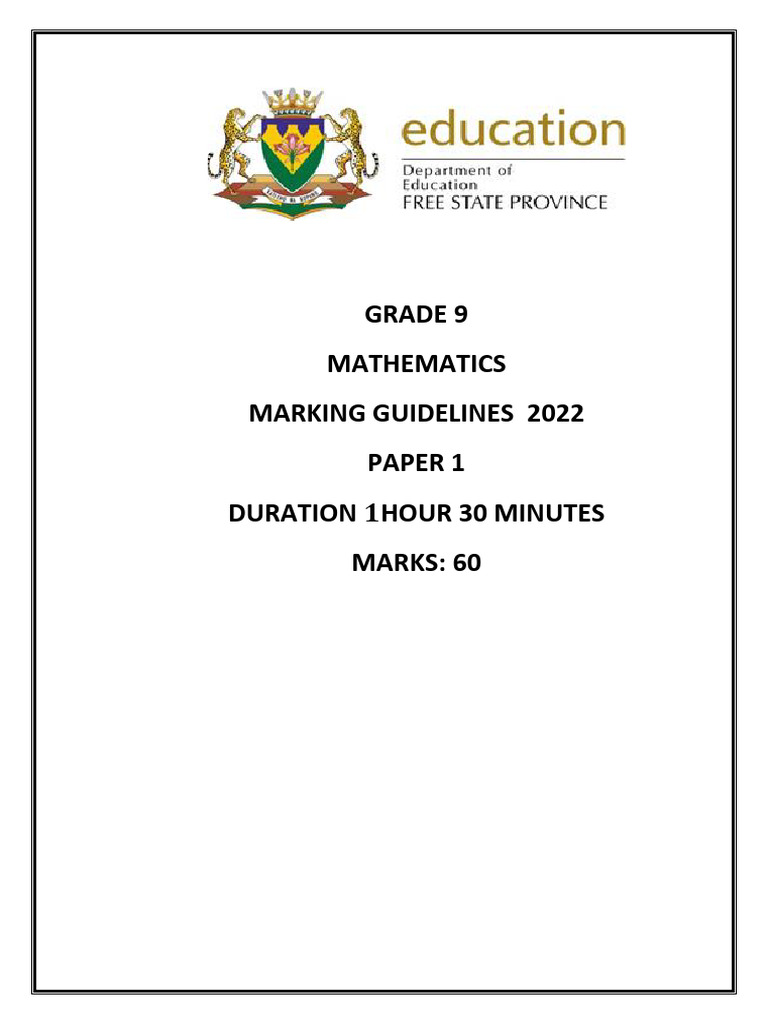 Memo Grade 9 Mathematics Paper 1 Nov Test 2022 | PDF | Applied ...