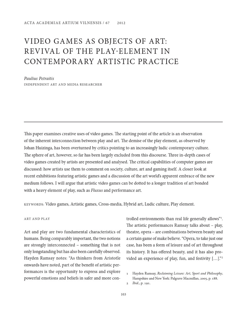 Artistic Video Games and Play Revival | PDF | Video Games | Beauty