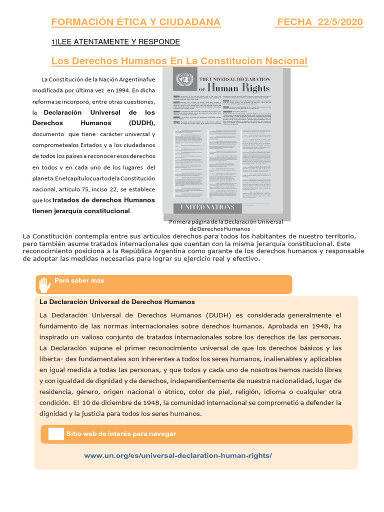 Formación ética Y Ciudadana 22 5 Pdf Derechos Humanos Constitución