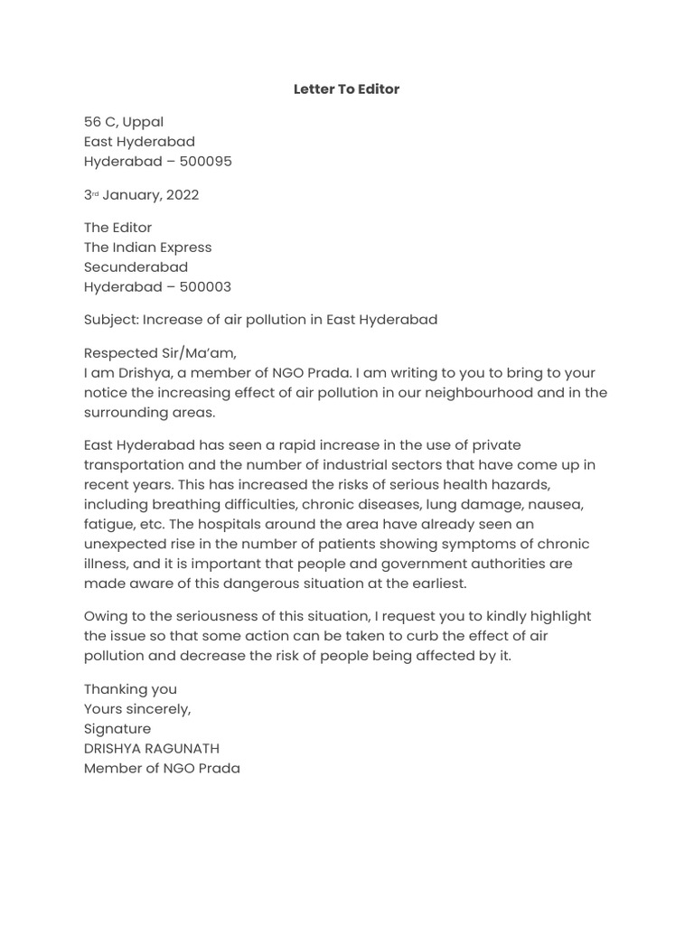 Letter To Editor | PDF | Air Pollution | Health Care