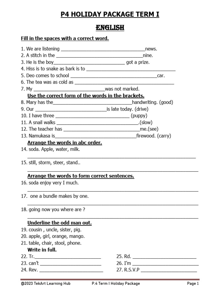 P4 English Holiday Exercises | PDF | Flowers | Prophets And Messengers ...