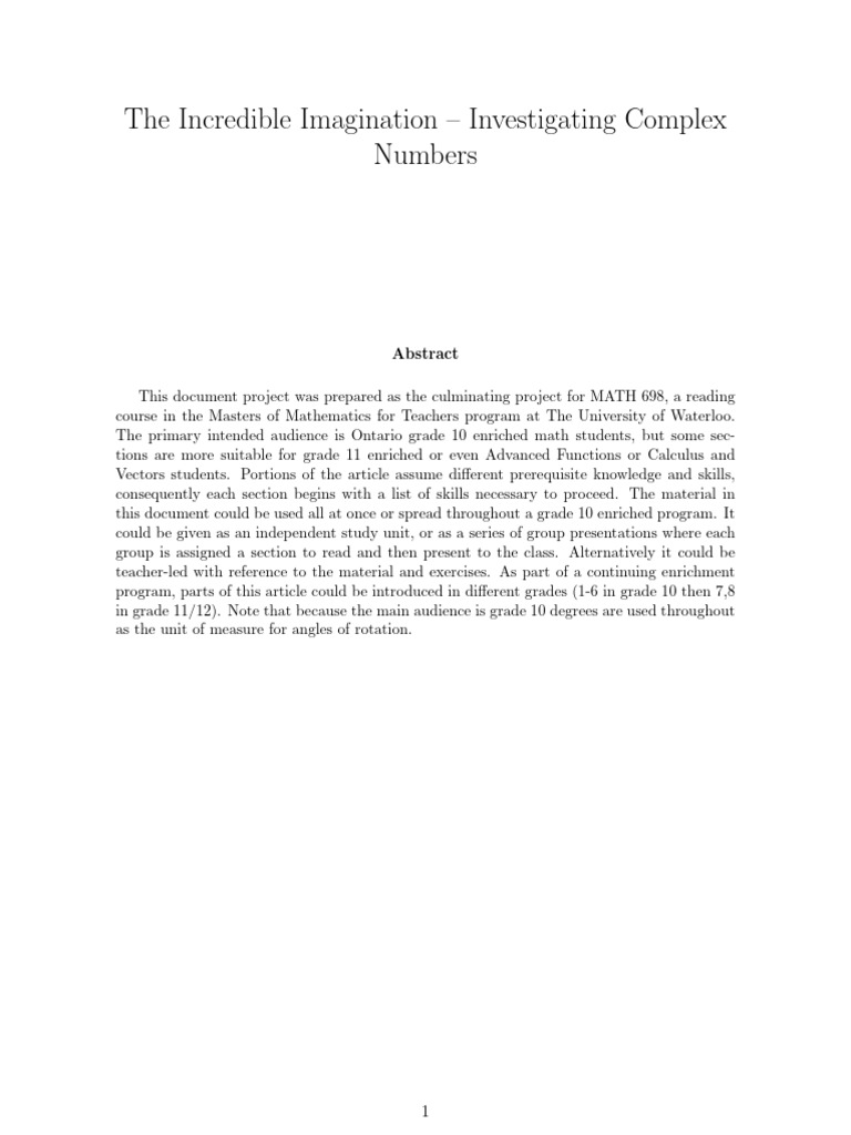 Introducing Complex Numbers in High School | PDF | Complex Number ...