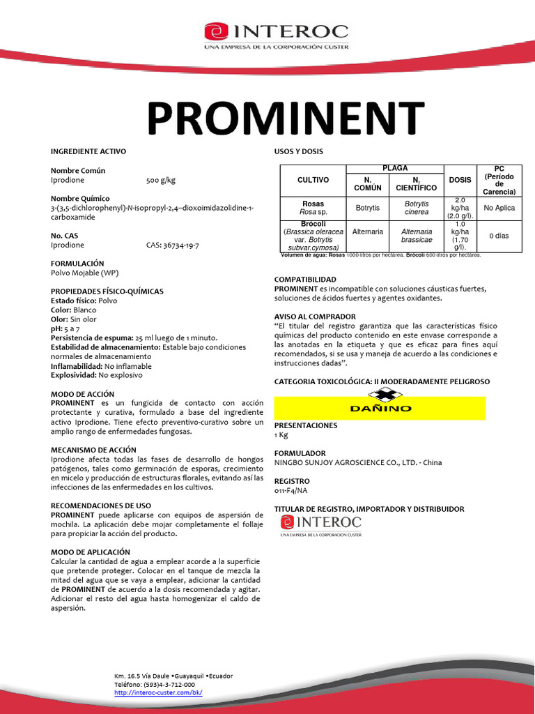 PROMINENT Ficha Técnica | PDF | Brócoli | Agua