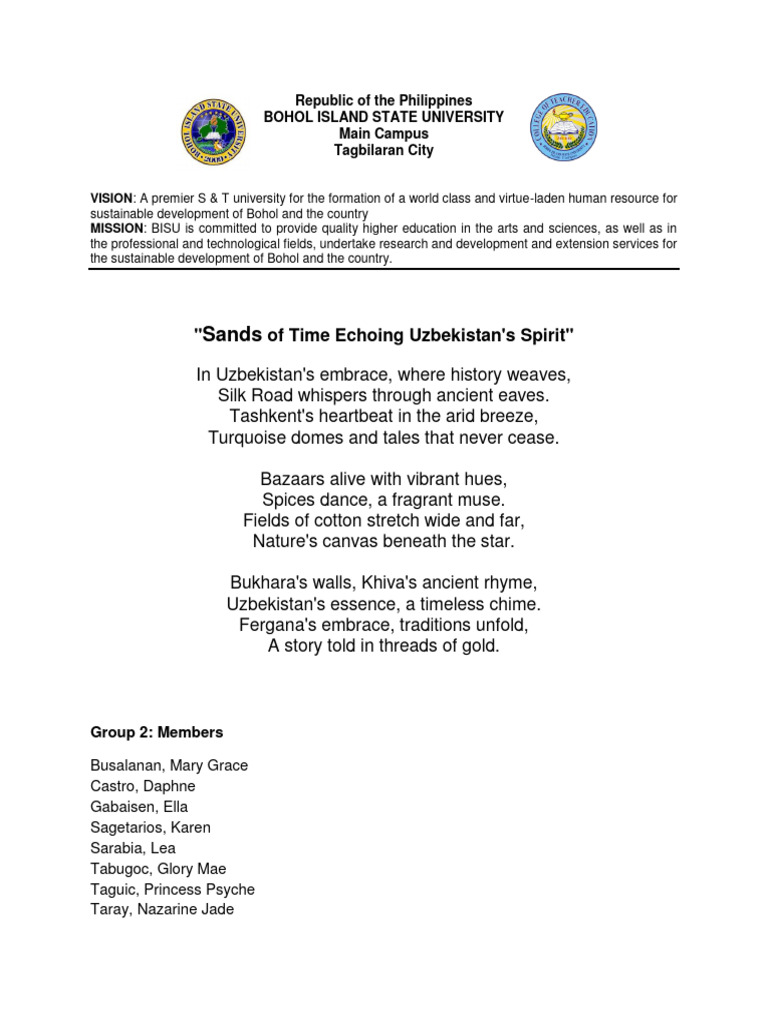 Group 2 (A Poem About Uzbekistan) | PDF