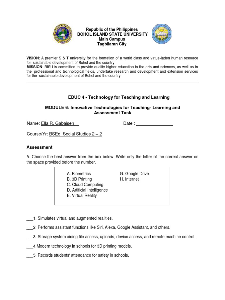 Gabaisen Educ 4 - Module 6 (Assessment) | PDF | Teachers | Teaching Method
